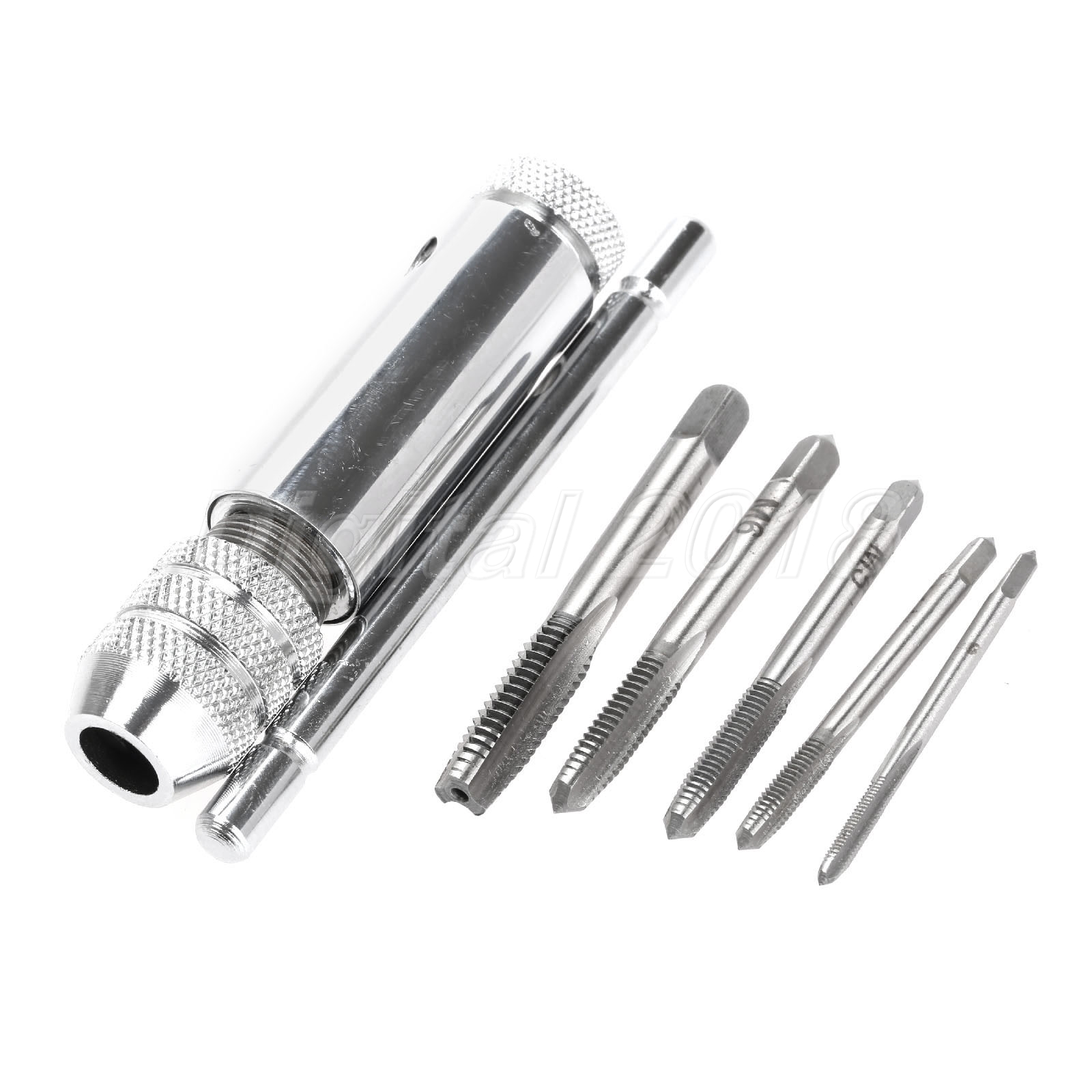 Adjustable T-Handle Ratchet Tap Wrench & 5Pcs M3-M8 Straight Fluted ...