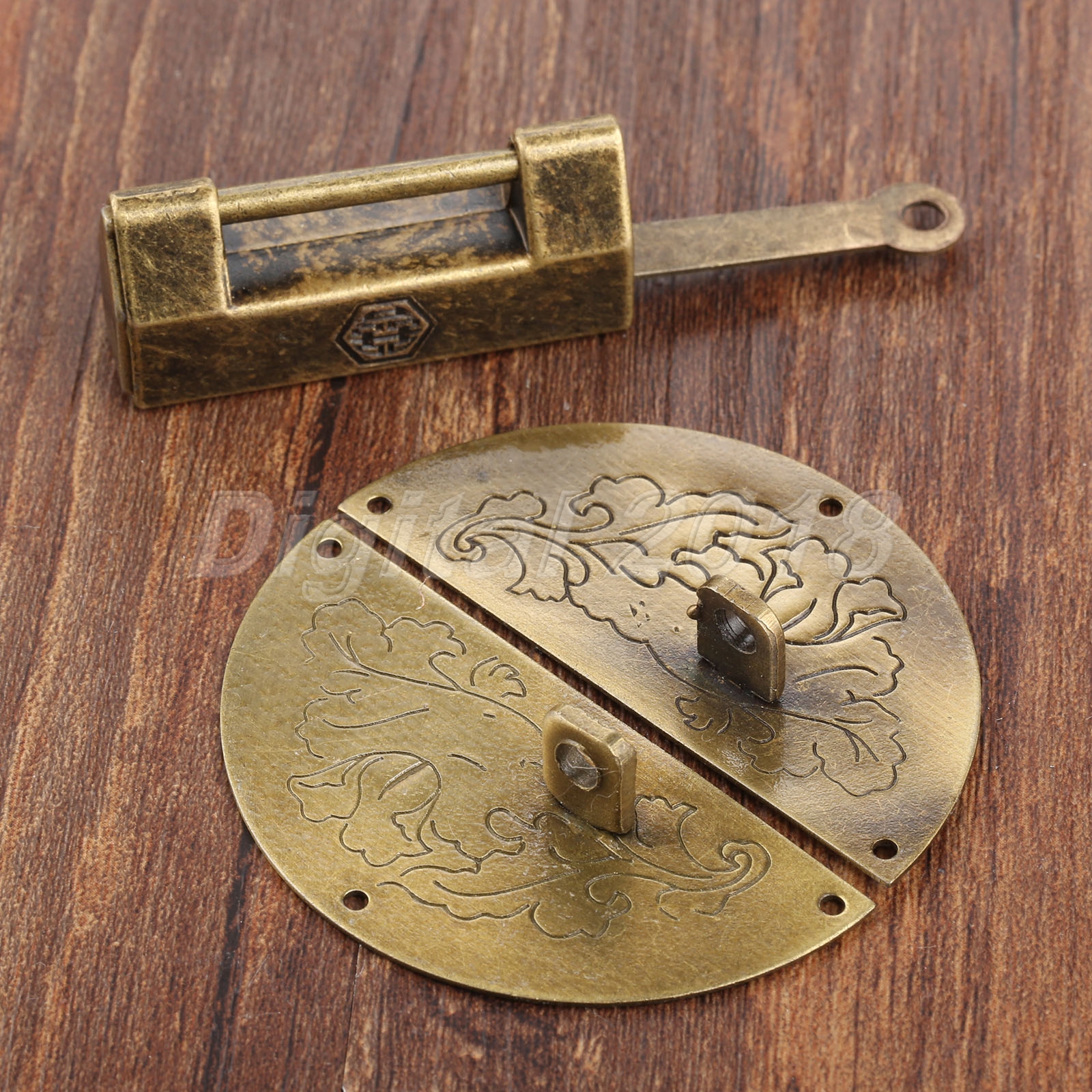 Chinese Old Chest Cabinet Jewelry Box Latch Catch Hasp & Padlock Set ...