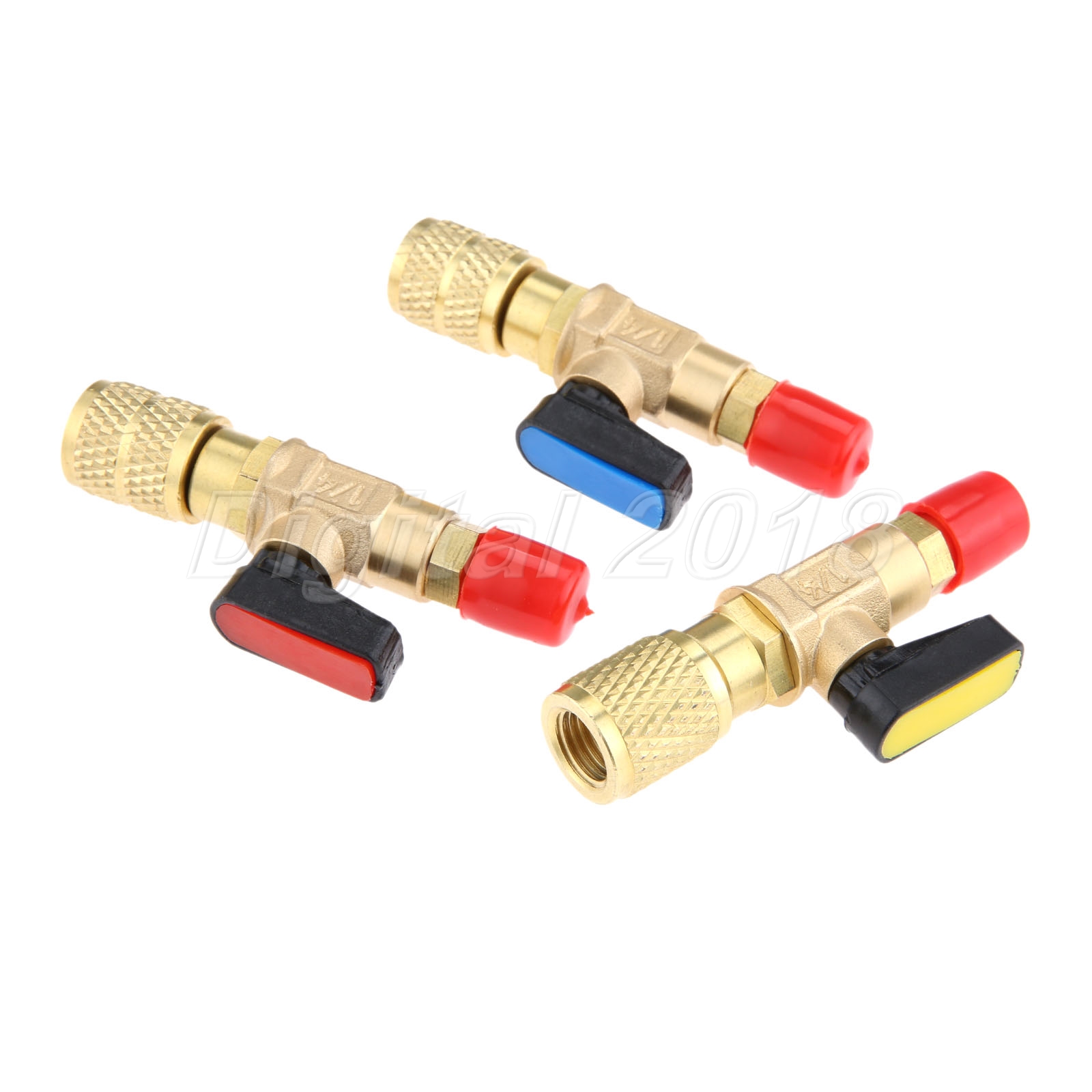 3pc HVAC A/C Straight SHUT-OFF Ball Valve Adapter For R134a R22 R410a 1 ...